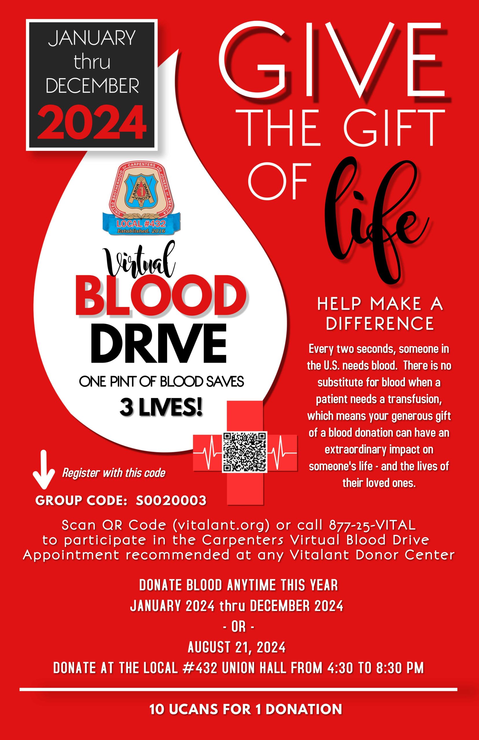 2024 Local #432 Blood Drive – Union Carpenter Local 432 – Carpenters